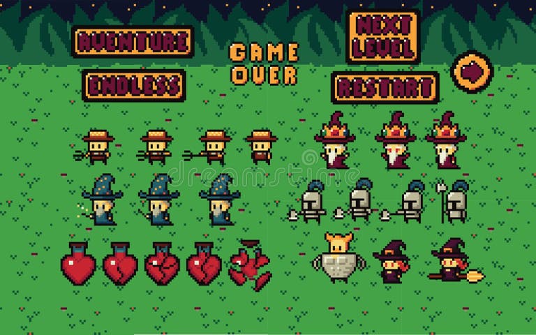 Set of Minimalistic Pixel Art Vector Objects Isolated. Pixel Game ...