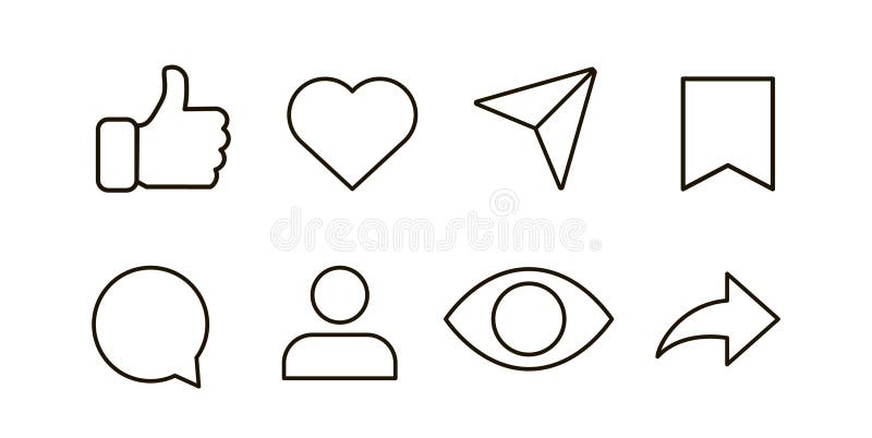 Set of Minimalistic Social Media Icons - Like, Comment, Share, and More ...