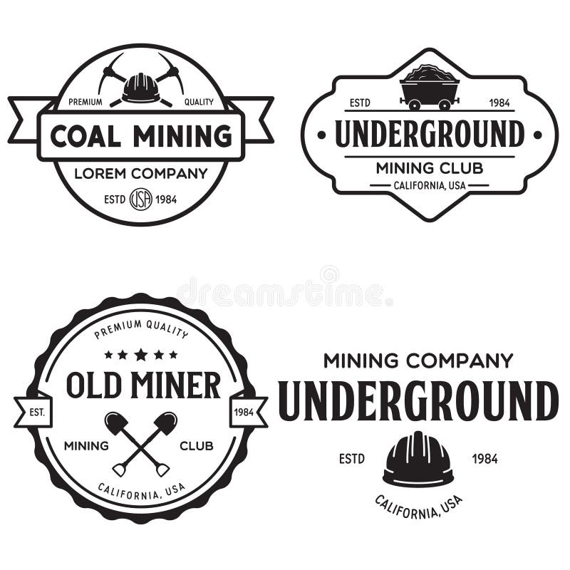 Set of Mining or Construction Logos, Badges, Emblems and Labels in ...