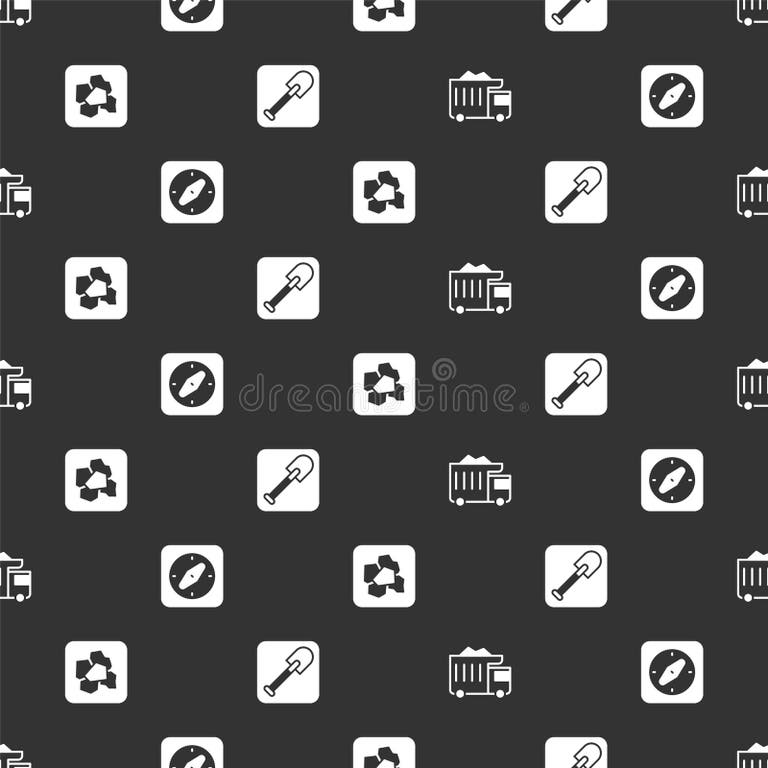 Set Mining Dump Truck, Compass, Gold Nugget and Shovel on Seamless ...