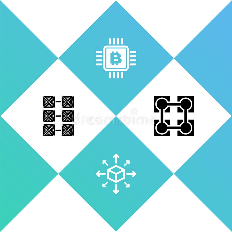 Set Mining Farm, Distribution, CPU Mining and Blockchain Technology Icon. Vector Stock Vector ...