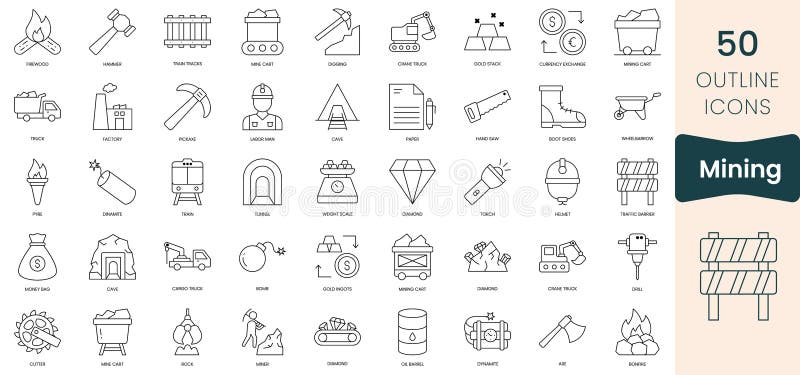 Set of Mining Icons. Thin Outline Icons Pack Stock Vector ...