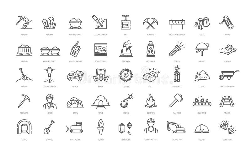 Set of Mining Icons. Vector Flat Outline Symbols Stock Vector ...