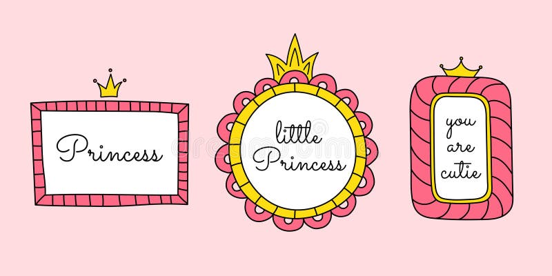 A Set of Mirror Frames with Princess Crowns. Vector Hand Drawn Doodle ...