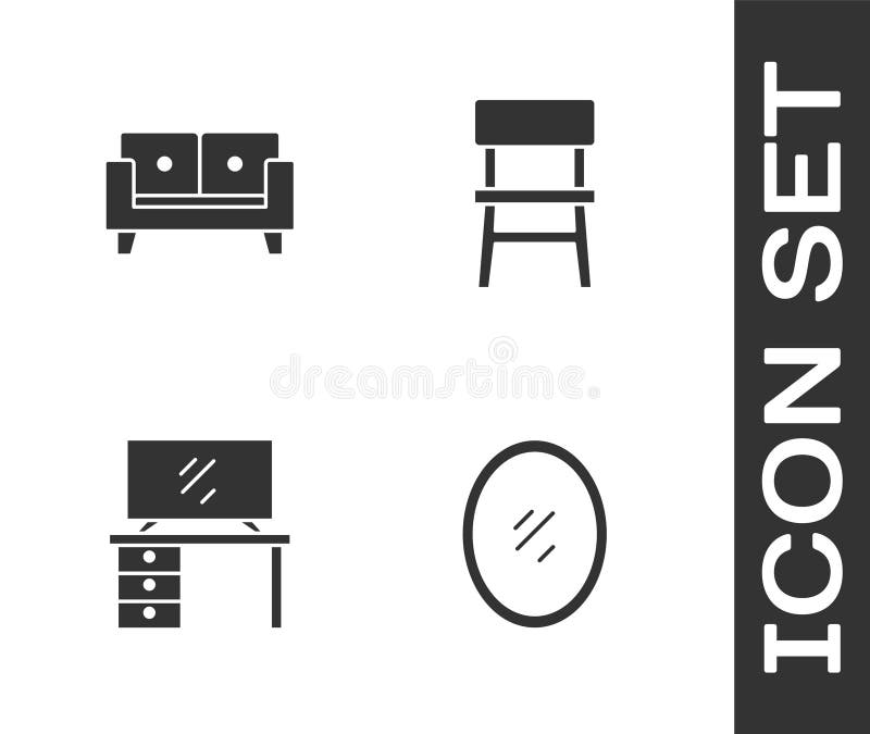 Set Mirror, Sofa, TV Table Stand and Chair Icon. Vector Stock Vector ...