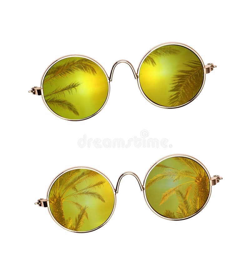 Set of Mirror Sunglasses with Reflection of Palm Trees Isolated on ...