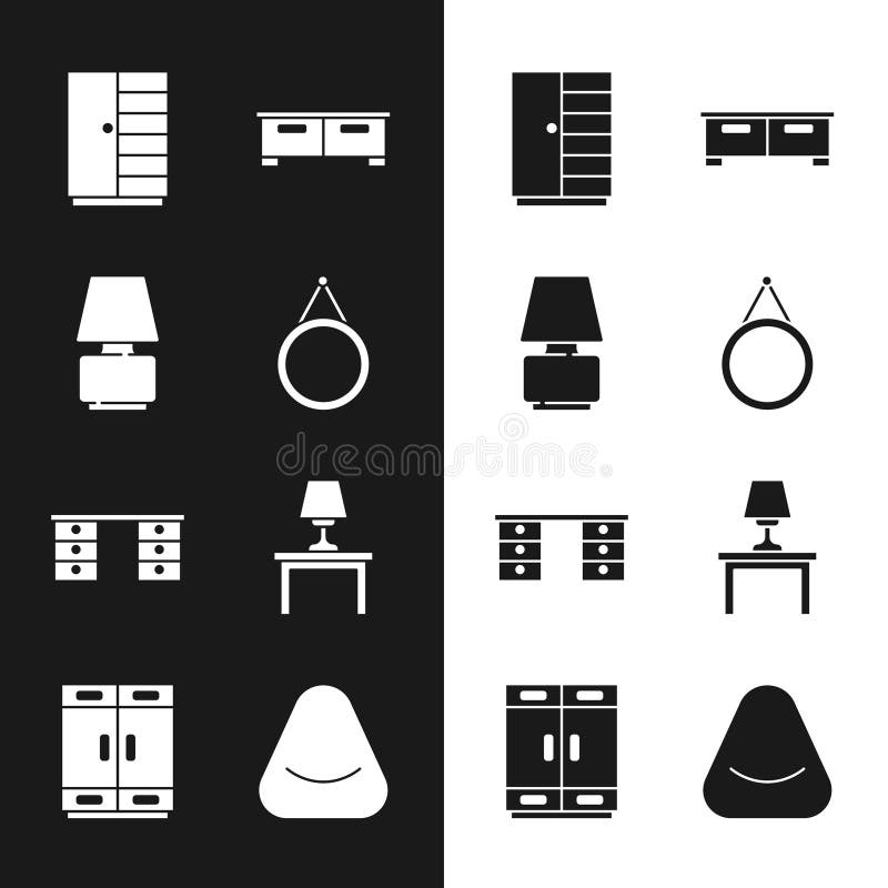 Set Mirror, Table Lamp, Wardrobe, Chest of Drawers, Office Desk, on ...