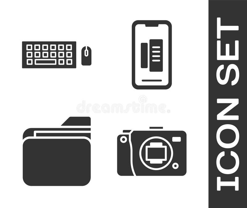 Set Mirrorless Camera, Keyboard and Mouse, Document Folder and ...