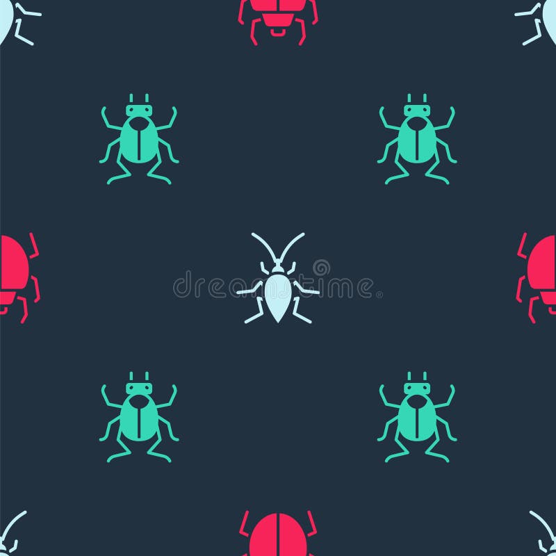 Set Mite, Cockroach and Beetle Bug on Seamless Pattern. Vector Stock ...