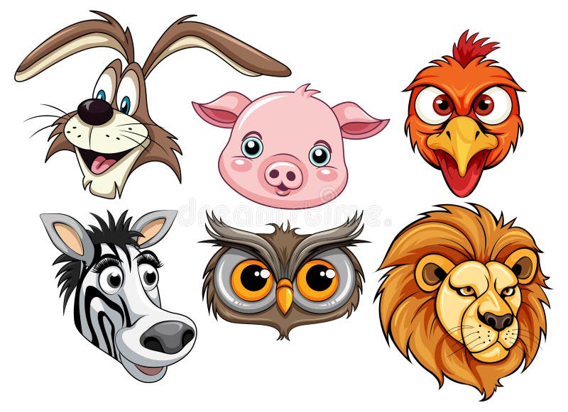 Set of mix animal face stock vector. Illustration of adorable - 279111318