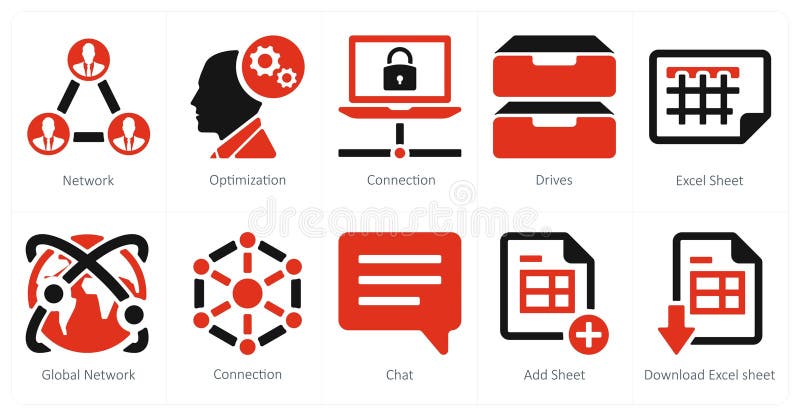 A Set of 10 Mix Icons As Network, Optimization, Connection Stock Vector - Illustration of ...