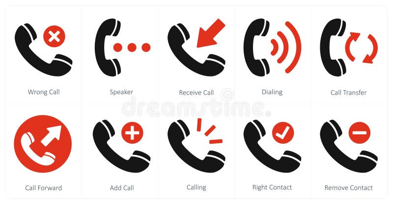 A Set of 10 Mix Icons As Wrong Call, Speaker, Receive Call Stock ...