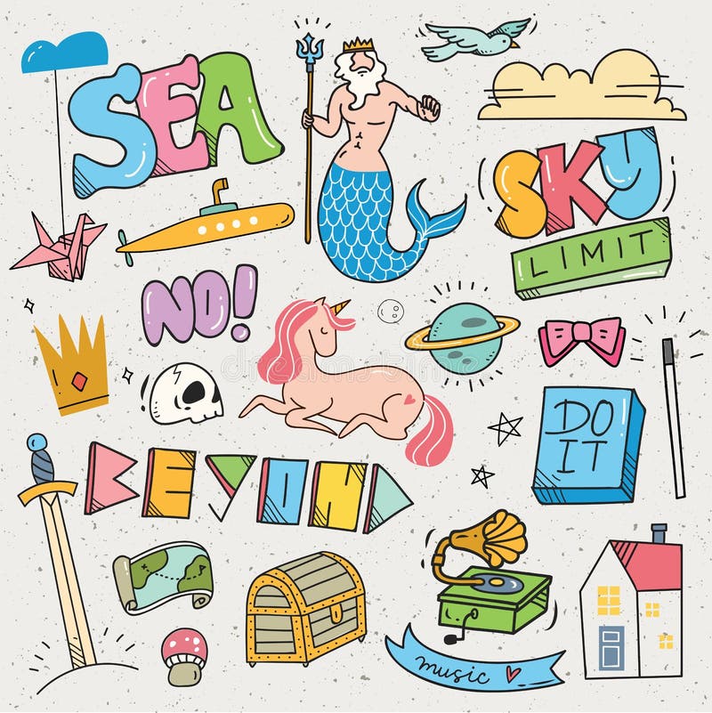 Set of Mix Object in Hand Drawing Vector Illustration Stock ...