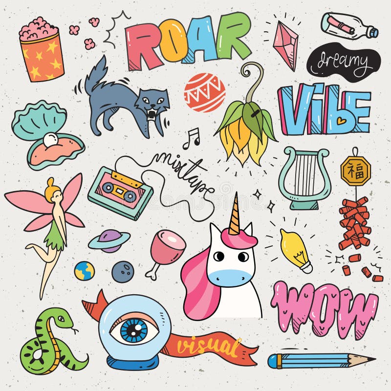 Set of Mix Object in Hand Drawing Vector Illustration Stock ...