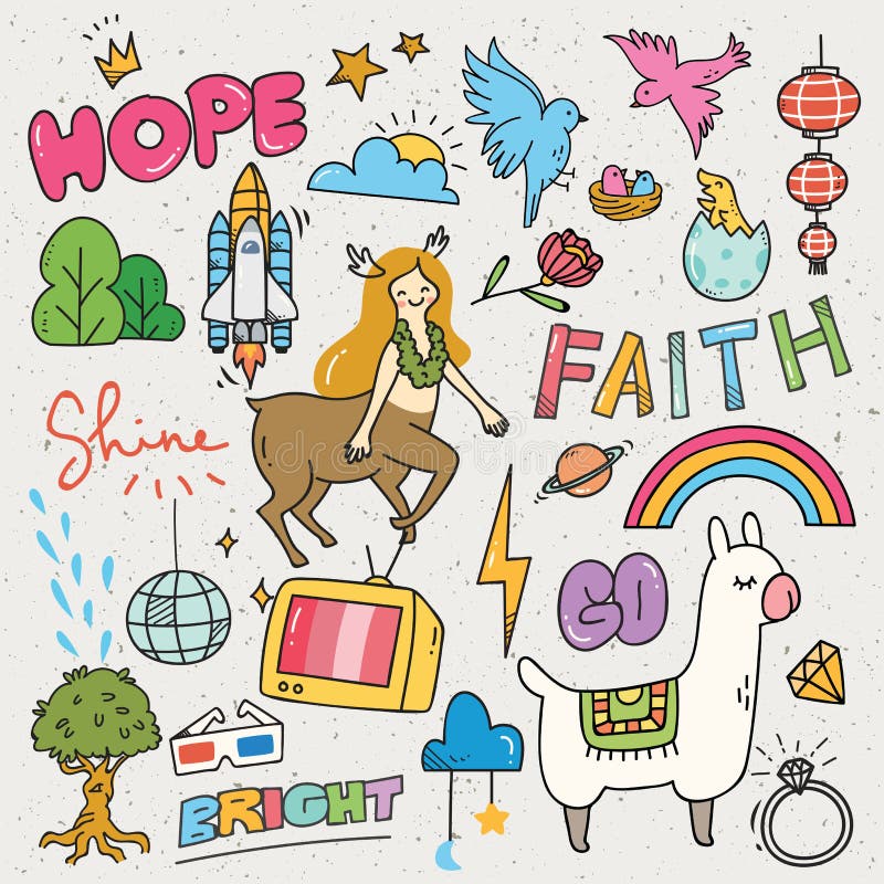 Set of Mix Object in Hand Drawing Vector Illustration Stock ...