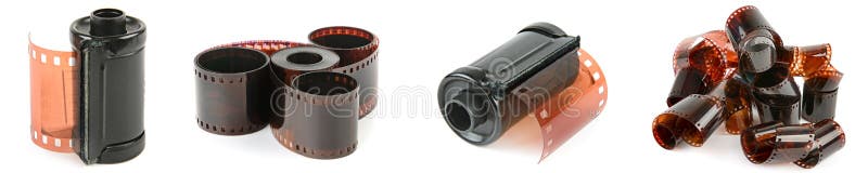 Set 35mm Film Roll from Different Angles Isolated on White Stock Image ...