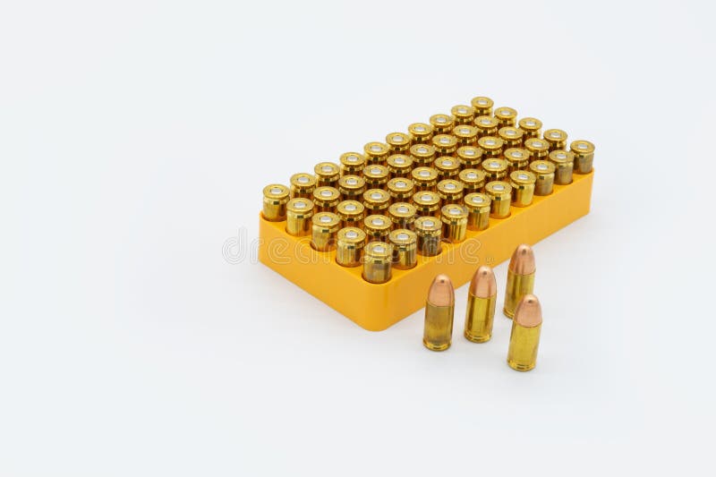 Set of 9mm Pistol Bullets, Isolated on a White Background. Stock Image ...