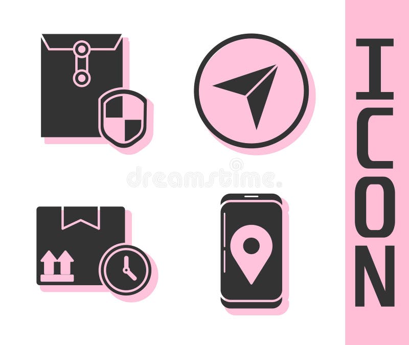 Set Mobile with App Delivery Tracking, Envelope with Shield, Cardboard ...