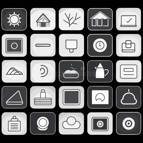 Set of Mobile App Icons Black and White Vector User Interface Stock ...
