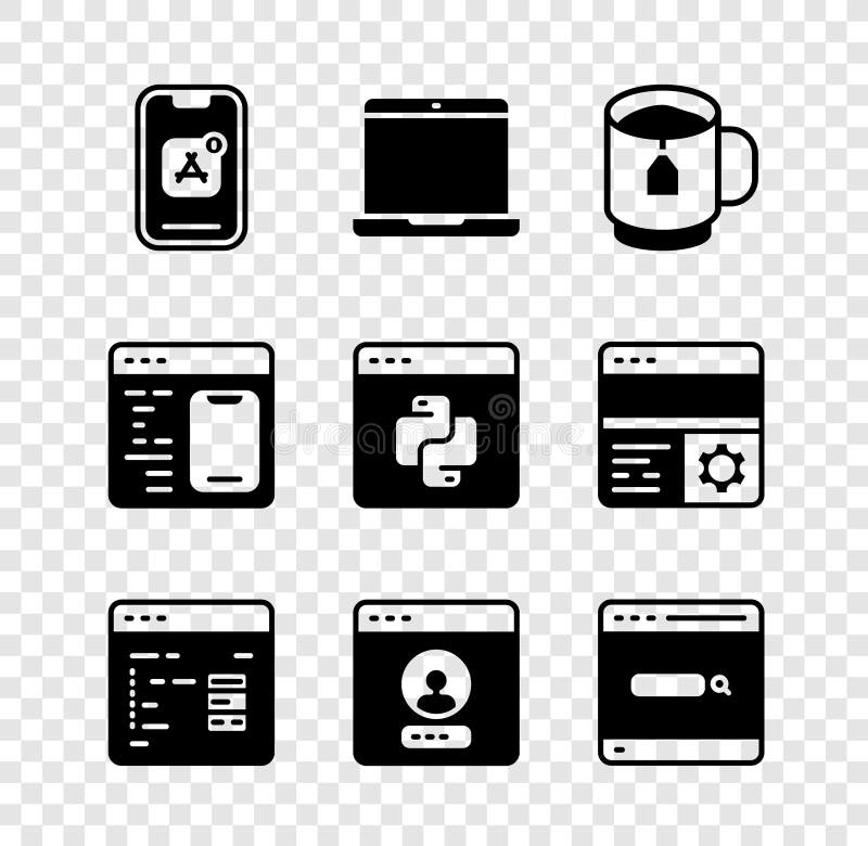 Set Mobile Apps, Laptop, Cup of Tea with Tea Bag, Software, Create ... Set Mobile Apps, Laptop, Cup of Tea with Tea Bag, Software, Create ...