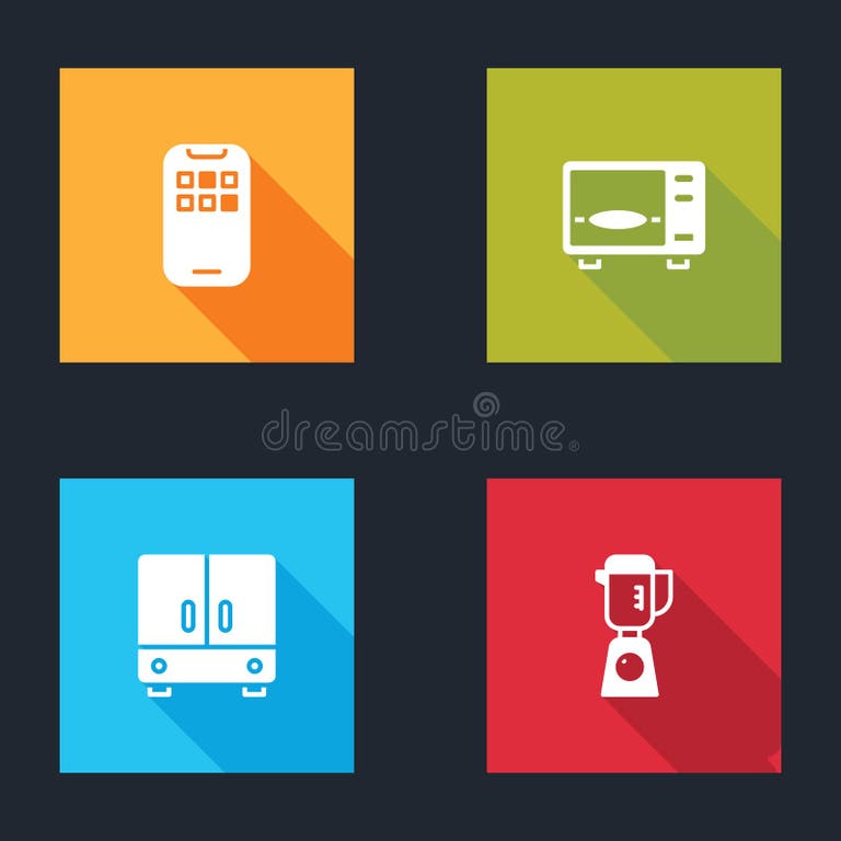 Set Mobile Apps, Microwave Oven, Wardrobe and Blender Icon. Vector ...