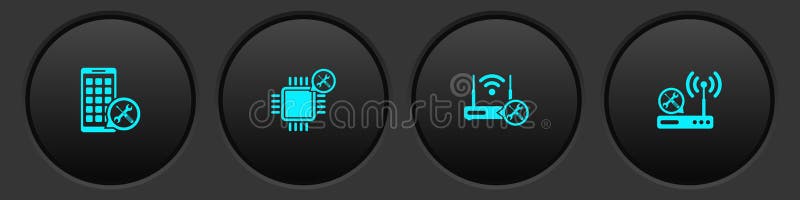 Set Mobile Apps Service, Processor, Router Wi-fi with and Icon. Vector ...