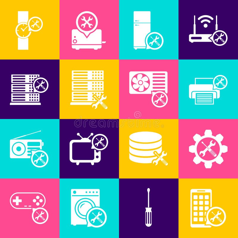 Set Mobile Apps Service, Wrench and Screwdriver in Gear, Printer ... Set Mobile Apps Service, Wrench and Screwdriver in Gear, Printer ...