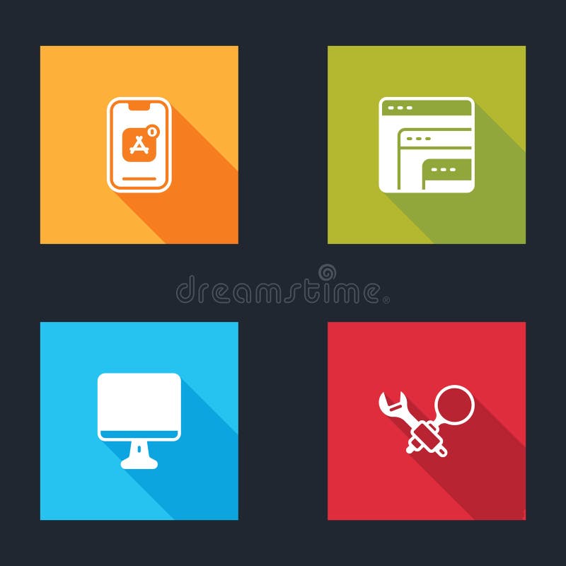 Set Mobile Apps, Software, Computer Monitor Screen and Debugging Icon ... Set Mobile Apps, Software, Computer Monitor Screen and Debugging Icon ...