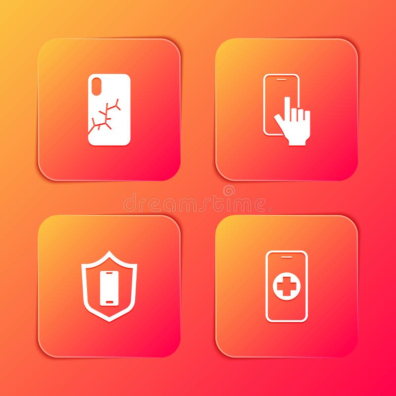 Set Mobile with Broken Screen, Phone Repair Service, Shield and Icon ...
