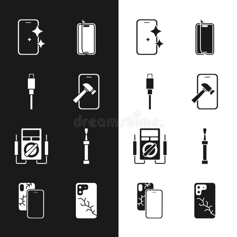 Set Mobile with Broken Screen, USB Cable Cord, Glass Protector ...