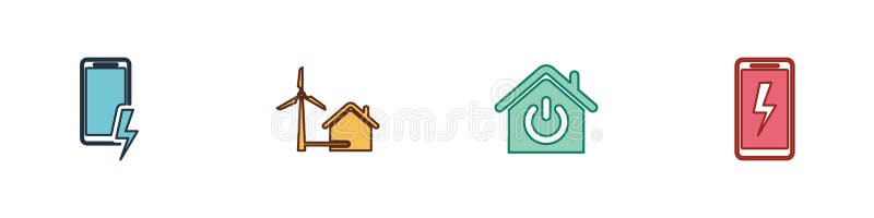 Set Mobile Charging Battery, House with Wind Turbine, Smart Home and ...