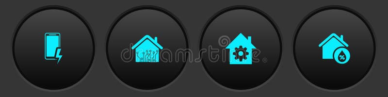 Set Mobile Charging Battery, Smart Home, Settings and House Humidity ...