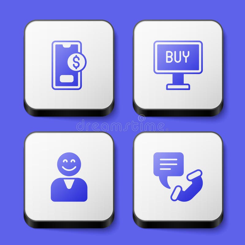 Set Mobile with Dollar, Buy Button, Happy Customer and Telephone 24 ...