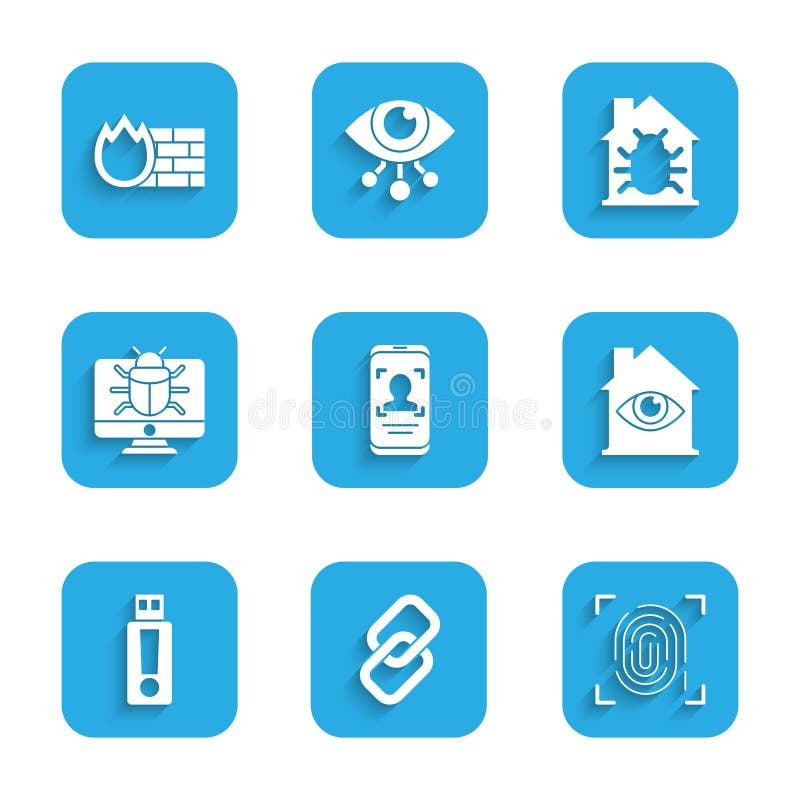 Set Mobile and Face Recognition, Chain Link, Fingerprint, House with ... Set Mobile and Face Recognition, Chain Link, Fingerprint, House with ...