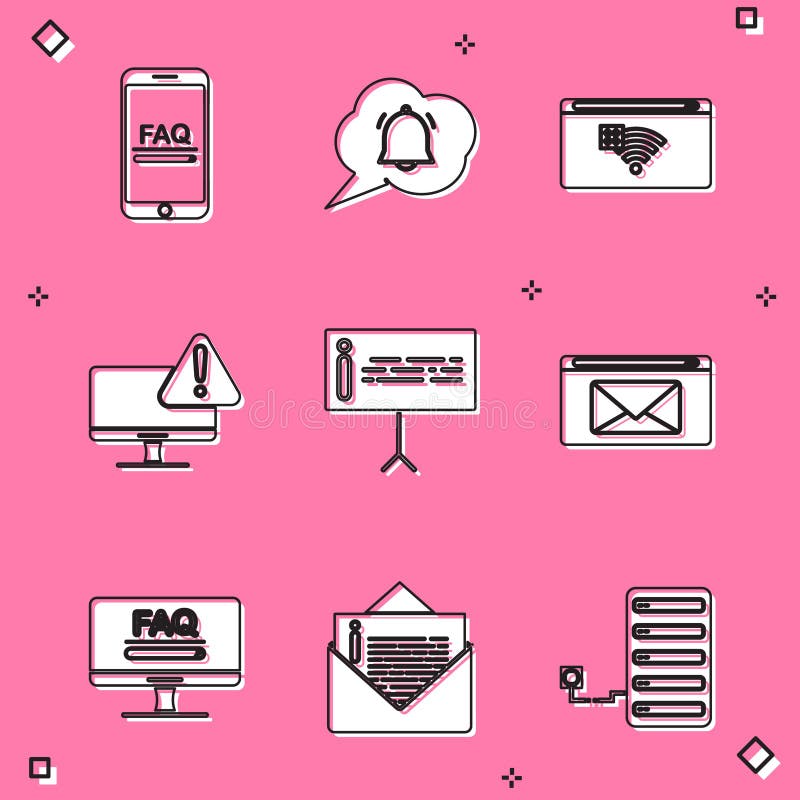 Set Mobile with FAQ Information, Speech Bubble Chat Notification, No ...