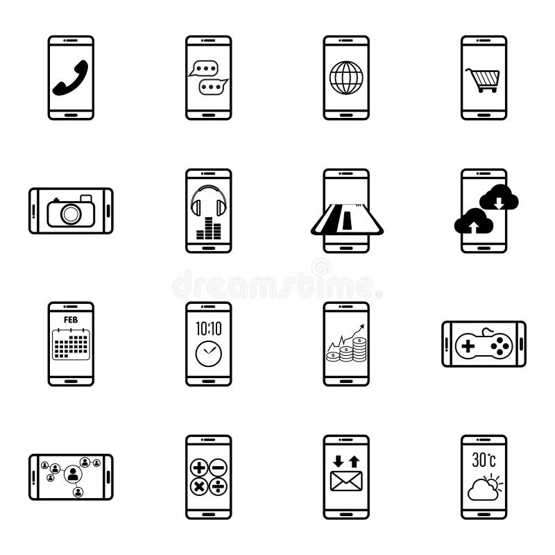 Set of Mobile Function Line Icon Stock Vector - Illustration of ...