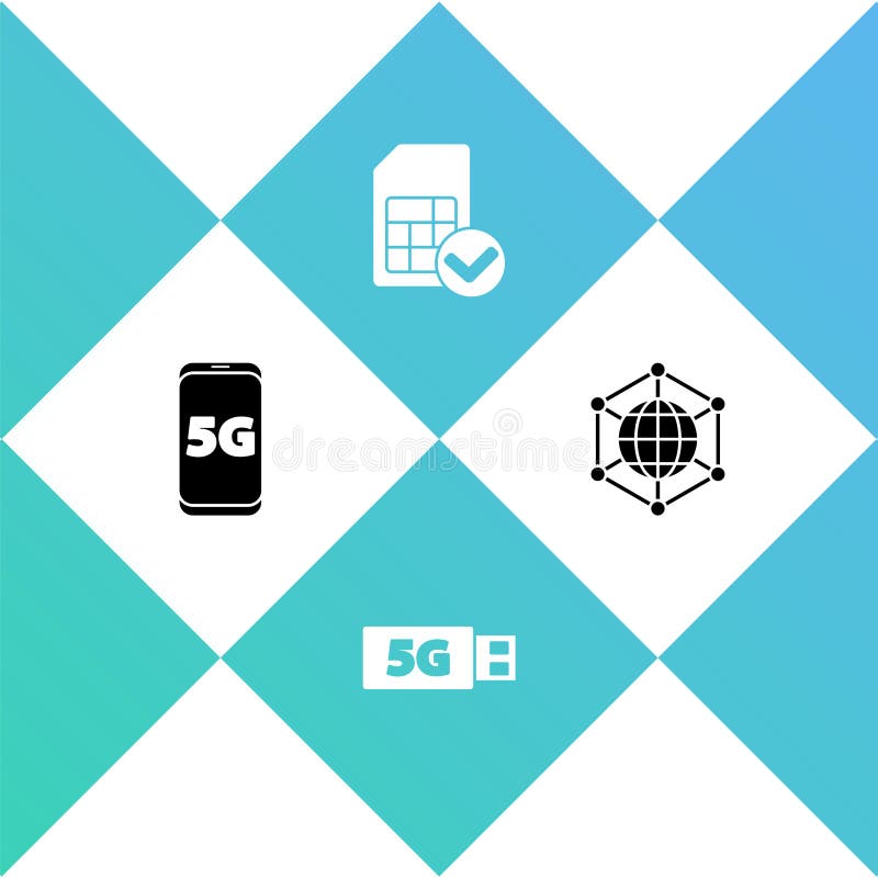 Set Mobile with 5G Network, Modem, Sim Card and Social Icon. Vector ...