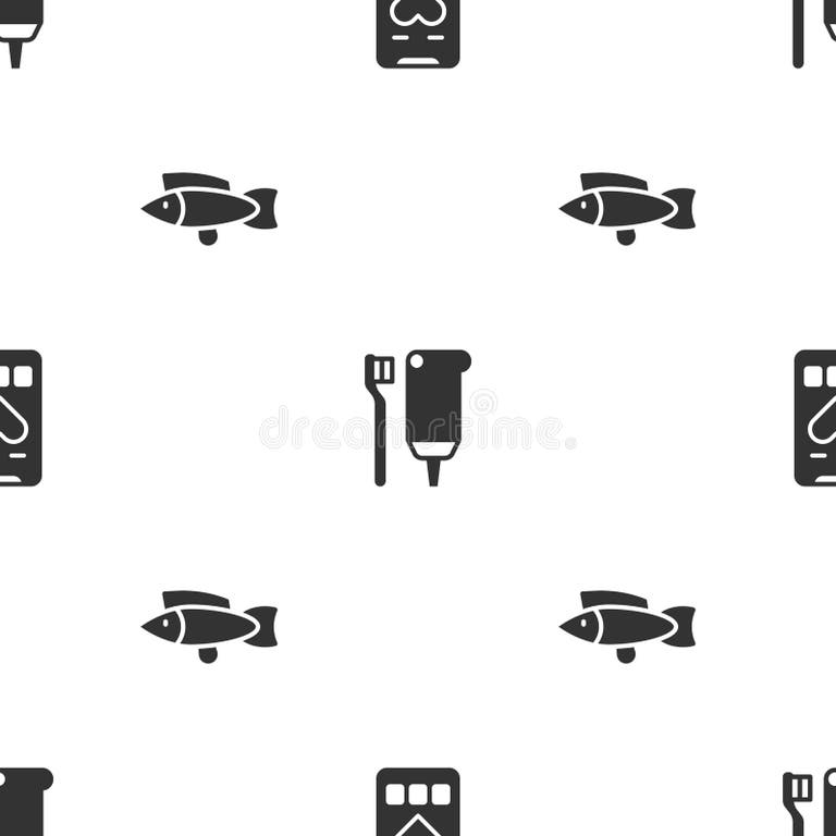 Set Mobile with Heart Rate, Toothbrush and Toothpaste and Fish on ...