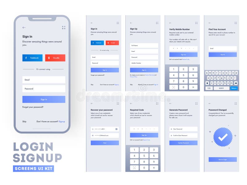 Set of Mobile Login Screens with UI. Stock Illustration - Illustration ...
