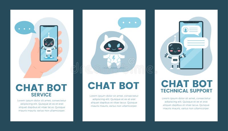 Set of Mobile Page Templates about Chat Bot Service Flat Style Stock ...