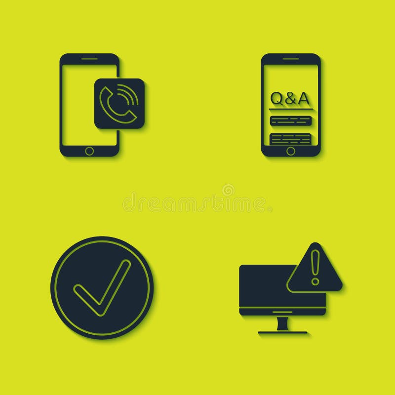 Set Mobile Phone Call, Monitor with Exclamation Mark, Check in Circle ...