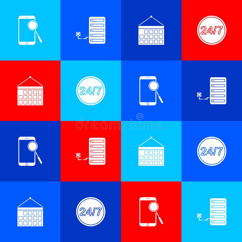 Set Mobile Phone Diagnostics, Server, Calendar and Clock 24 Hours Icon ...