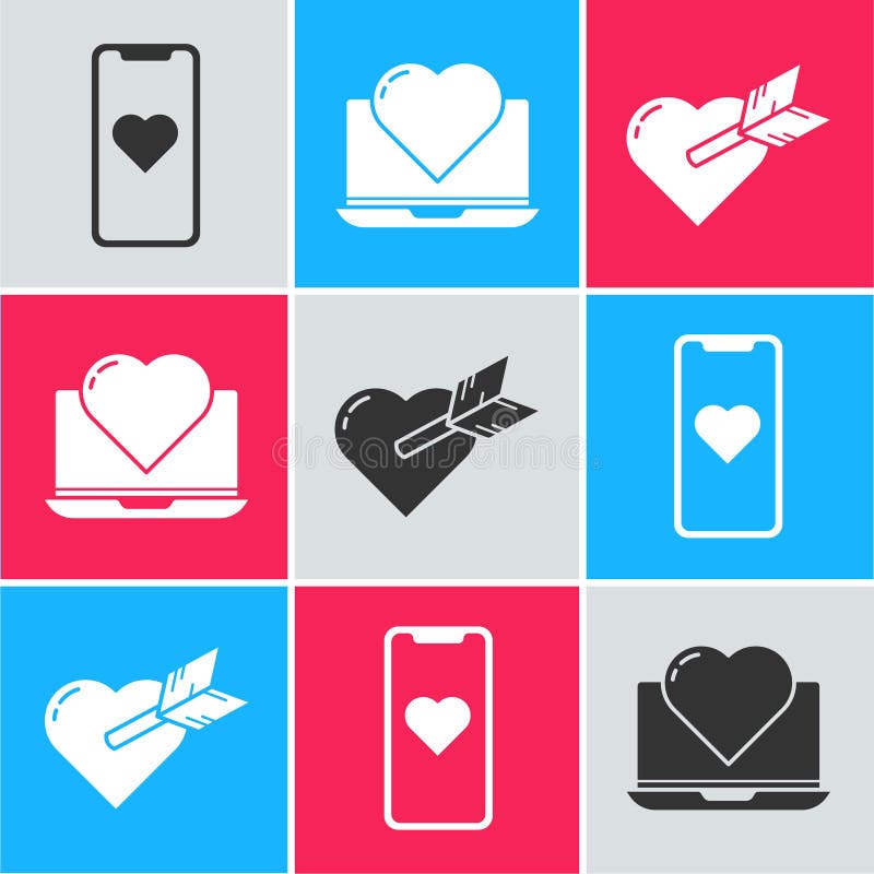 Set Mobile Phone with Heart, Laptop with Heart and Amour with Heart and ...