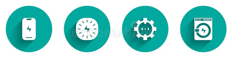 Set Mobile Phone, Lightning Bolt, Electrical Outlet and Washer Icon ...