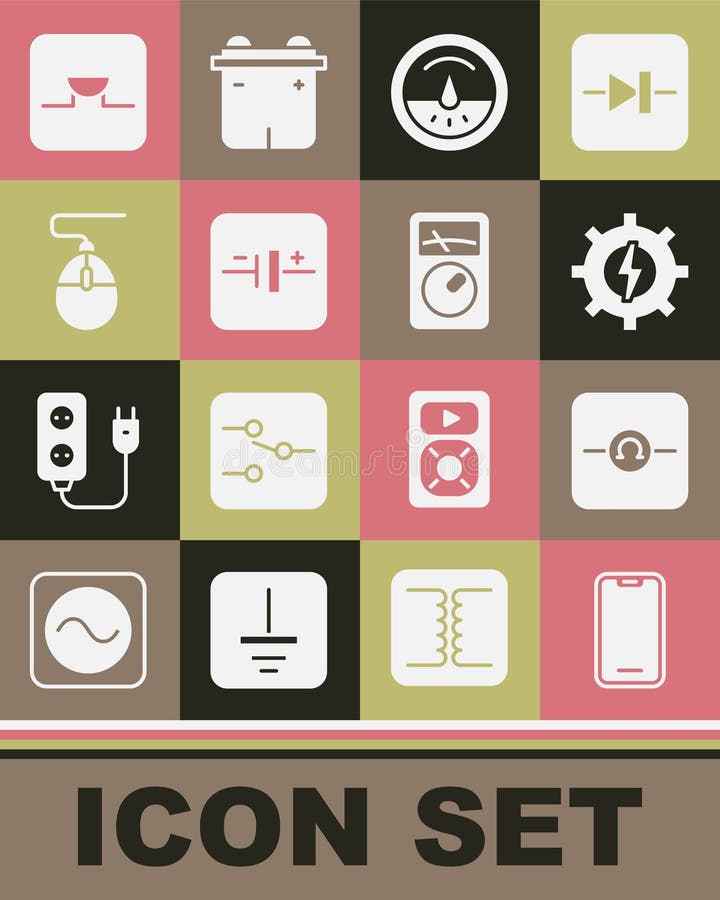 Set Mobile Phone, Ohmmeter, Gear and Lightning, Electric, DC Voltage ...