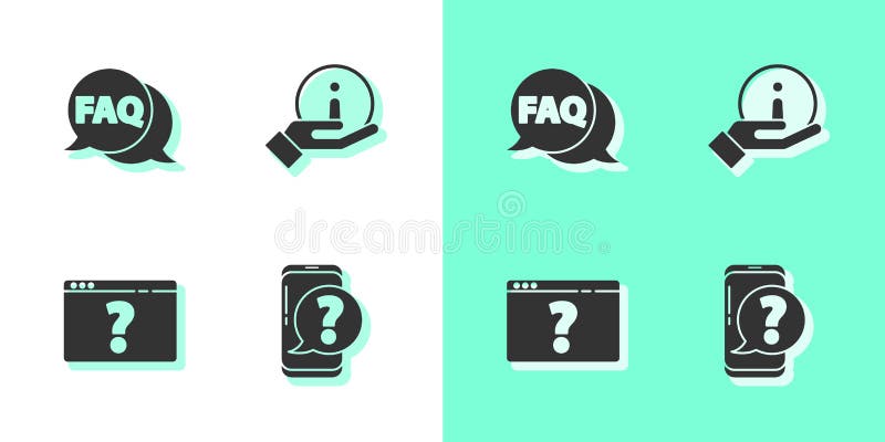 Set Mobile Phone with Question, Speech Bubble FAQ, Browser Mark and ...