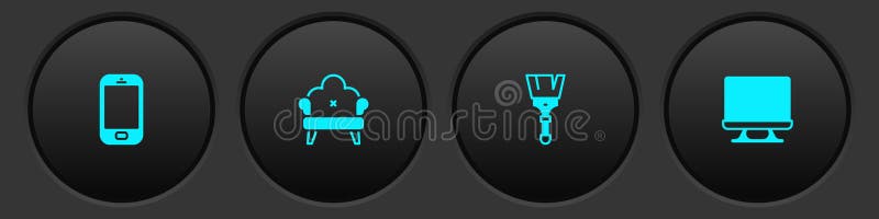 Set Mobile Phone, Sofa, Paint Brush and Smart Tv Icon. Vector Stock ...