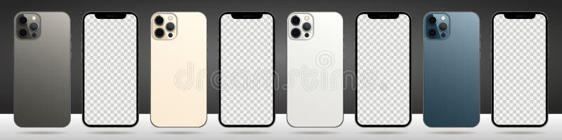 Set of Mobile Phones Mockups Isolated, Front and Back View. Vector ...