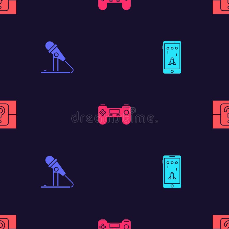 Set Mobile and Playing in Game, Microphone, Gamepad and Mystery or ...