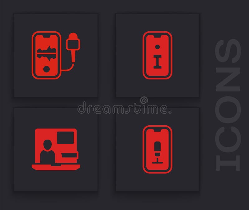 Set Mobile Recording, Information and World News Icon. Vector Stock ...